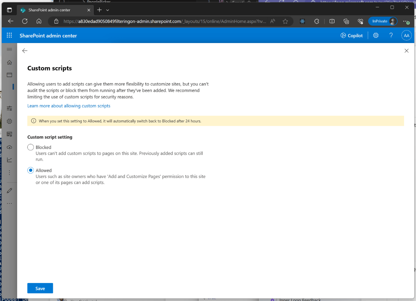 Custom Script Setting In Sharepoint And Onedrive Removed